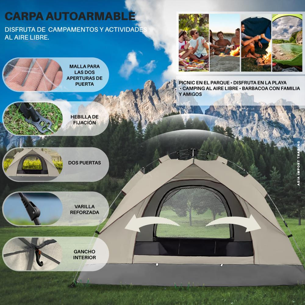 Carpa Autoarmable Con Doble Puerta Color Beige img #2